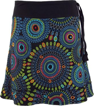 Guru Shop Bestickter Minirock, Boho Chic Rock, Retro Mandala - Schwarz/blau, Damen, Baumwolle, Size:L/XL