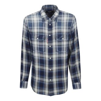 Dsquared2 Blaues kariertes Baumwollhemd Aw25 - - Shirts - Herren - Mehrfarbig - M