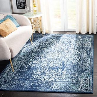 Safavieh &Uuml;bergangs Teppich f&uuml;r Wohnzimmer, Esszimmer, Schlafzimmer - Evoke Collection, Kurzer Flor, Marine und Elfenbein, 155 X 229 cm