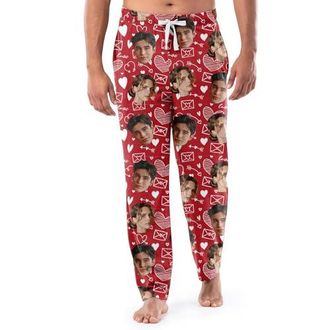 Generic Pantalon de pyjama personnalis&eacute; pour homme et femme avec cordon de serrage et poche, cadeaux personnalis&eacute;s pour amoureux, papa, maman, famille, 2-verm