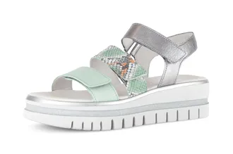 Gabor Keilsandalette GABOR, Damen, Gr. 39, mint, silberfarben, Glattleder, Reptilienpr&auml;gung, metallic, Schuhe, Plateau, Riemchensandale, Sommerschuh mit Kon