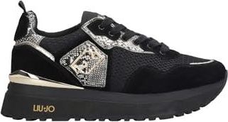 Liu Jo Chaussures de sport avec plateforme, noir et serpent, semelle épaisse, Noir, 39 EU