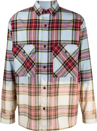 Marcelo Burlon Homme, Chemises, Multicolore, Taille: L Bleach Logo Cotton Check Shirt
