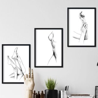 Nacnic Set erotische Poster. Arme und Beine Blätter Frau mit sinnlichen Bildern des weiblichen Körpers gezogen. Innendekoration mit erotischen Illustrationen