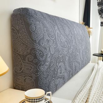 Generic Dehnbarer Staubschutzbezug im Vintage Stil Bettkopfteil Bezug f&uuml;r Doppelbetten Kopfteil Bezug zur Schlafzimmerdekoration Dunkelgrau Volle L&auml;nge: 110-1