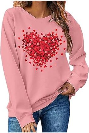 Generic 2026 Saint Valentin Femmes Automne Et Hiver Mode Loisirs Confortable D&eacute;contract&eacute; Imprim&eacute; Col Rond Manches Longues Sans Capuche Top, rose, XL