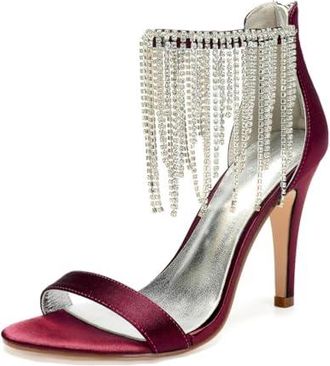 Generic Femme Talon Aiguille Chaussure Escarpin Sandale Ouvert Chic Mari&eacute;e Et&eacute; Talon Mariage Soir&eacute;e Chaussures 10.5Cm,Burgundy,41 EU