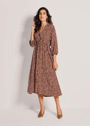 Madeleine Midikleid Wickelkleid mit Allover-Print Freizeitkleid mit V-Ausschnitt, 3/4-Arm und Wadenl&auml;nge