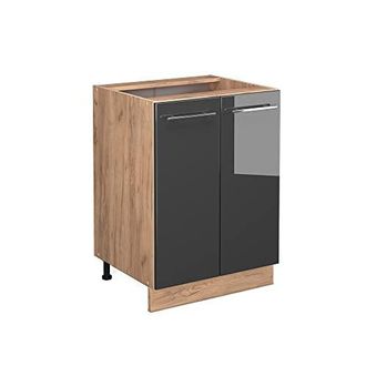 Vicco Meuble Bas de Cuisine Fame-Line, Anthracite Haute Brillance/Ch&ecirc;ne de Force dor&eacute;, 60 cm sans Plan de Travail