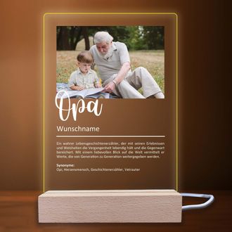 Indigos UG LED Lampe personalisiert - Opa Definition - Bild mit Wunschtext - Wunschname - personalisiertes Nachtlicht - Geschenk, Geburtstag, Weihnachten - optio