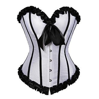 Grebrafan Vintage Bustier Corset Femme Sexy Noir Dentelle (EU(40-42) 2XL, Blanc)