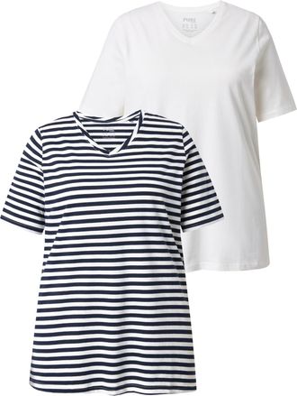 Ulla Popken Damen gro&szlig;e Gr&ouml;&szlig;en &Uuml;bergr&ouml;&szlig;en Plus Size T-Shirts, 2er-Pack, Ringel/Uni, V-Ausschnitt, Halbarm Marine 54+ 840915133-54+