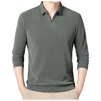 Generic Polo pour homme - Col de chemise &agrave; manches longues - Col en ciseaux - D&eacute;contract&eacute; - Col daffaires - Monochrome, vert, 3XL