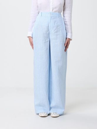 120% Lino Pantalon Femme couleur Bleu Azur