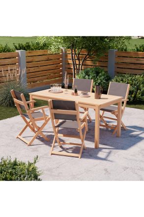 ambia GARDEN Gartentisch, Teak, Holz, Akazie, vollmassiv, rechteckig, S&auml;ule, 80x75x140 cm, Gartenm&ouml;bel, Gartentische, Gartentische
