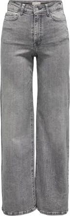 Jacqueline de Yong Jean Coupe Droite Denim avec boutonnière et Stretch, Couleurs:Gris, Taille:XL / 34L, Longueur de Jambe:L34