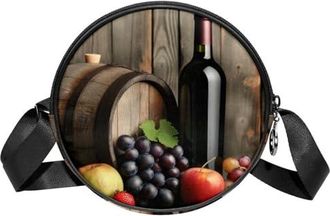 Generic Sac &agrave; bandouli&egrave;re rond pour femme, sac &agrave; bandouli&egrave;re rond d&eacute;contract&eacute; avec fermeture &eacute;clair et bretelles r&eacute;glables, rouge vin