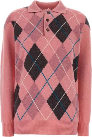 J.W.Anderson Femme, Pulls, Rose, Taille: 36 FR Haut Polo Tricot&eacute; &agrave; Losanges Argyle