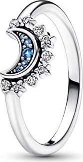 Pandora Pandora Moments Bague Céleste Lune Scintillante Bleue en argent sterling avec cristal bleu nuit et zircones cubiques transparentes, taille 54