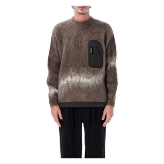 And Wander Pull &agrave; col rond en maille jacquard shaggy - Homme - Pulls - Brun - Taille: L/Xl
