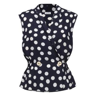 Joseph Ribkoff Femme, Blouses et Chemises, Bleu, Taille: 46 FR Haut &agrave; pois &agrave; col en V
