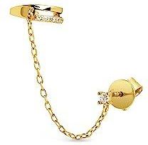 Singularu Boucle doreille Unique Zoe. Argent Sterling 925 avec Plaqu&eacute; Or 18Kt. Fermoir tige et poussette. Bijoux pour Femme