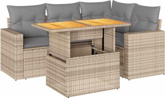 vidaXL 5-tlg. Garten-Sofagarnitur mit Kissen Beige Poly Rattan Vidaxl