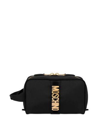 Moschino trousse de toilette zippée à plaque logo - Noir
