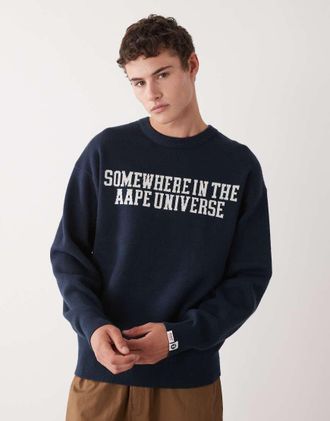 Aape By A Bathing Ape Strickpullover in Marineblau mit Logomotiv auf Brust und Rücken