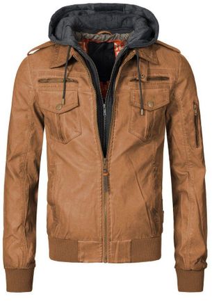 Indicode Lederimitatjacke Herren Aaron &Uuml;bergangsjacke Herrenjacke mit gerippten &Auml;rmel - und Saumabschluss