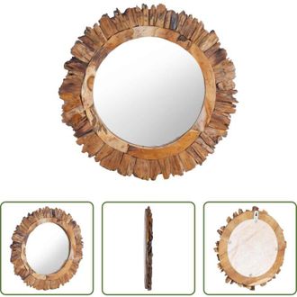 vidaXL Wandspiegel - Wandspiegel 60 cm Teak Rund