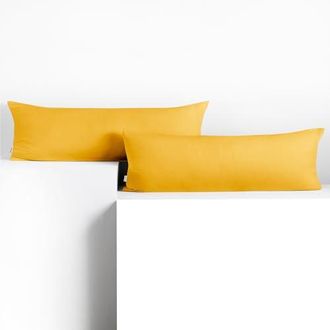 Decoking Lot de 2 Taies doreiller 40 x 200 cm Jersey 100% Coton Peign&eacute; Fermeture &Eacute;clair Jaune Amber