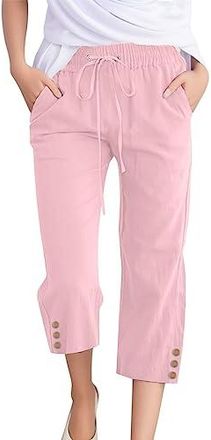 Generic Pantalon en coton et lin pour femme - Jambe large - Pantalon de plage d&eacute;t&eacute; confortable - Pantalon de yoga Palazzo - XIYU26061, rose, 3XL