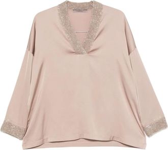 D.exterior Femme, Blouses et Chemises, Brun, Taille: 42 FR Blouse &agrave; col en V effet satin&eacute;