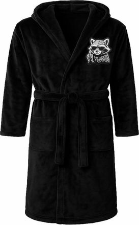 Spass Kostet Bademantel mit Kapuze Frecher Waschb&auml;r mit Mittelfinger Herren Damen Jungen schwarz