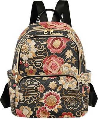 Mnsruu Mini sac à dos pour femme, motif fleurs japonaises, noir, petit sac à dos tendance pour femme, sac à dos décontracté, Multi644, S