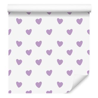 OEM Carta Da Parati Con Cuori Bianchi, Lavanda, Viola E Grigio Chiaro 50x1000 Cm