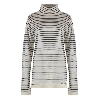 Malo Gestreifter Cashmere-Seidenpullover - - Knitwear - Damen - Wei&szlig; - L