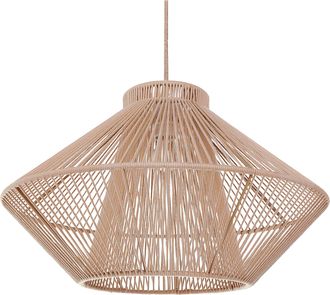 Beliani Hängelampe mit Schrim Baumwolle beige Gitter-Design rund 1-flammig Boho Palmetto