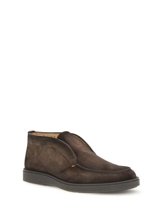 Santoni Mens Suede Slip-On Ankle Boots Dark Brown