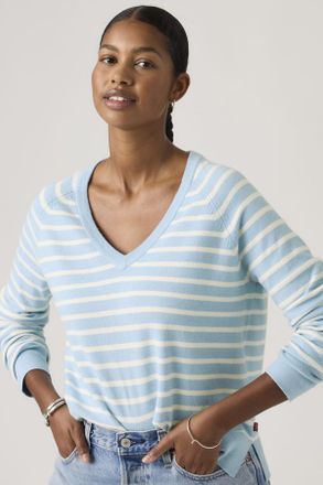 Levi's Supersoft V Neck Pullover Sweater - Femme - Bleu / Parisienne Stripe Glacier Lake - XS