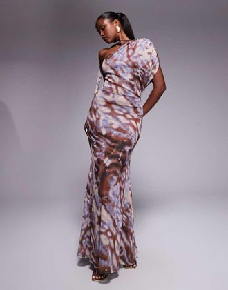 Asos Robe longue asymétrique avec épaulette et foulard-Multicolore