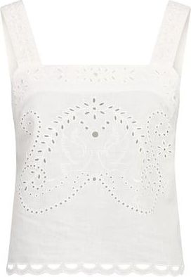 BERENICE Top brod&eacute; &agrave; larges bretelles en lin et coton