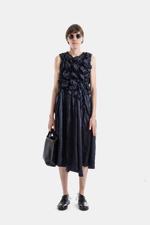 Comme Des Gar&ccedil;ons Womens Sculpted Ruched Bust Navy Midi Dress Blue
