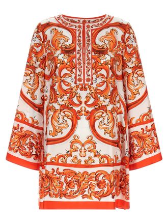 Dolce & Gabbana Maiolica-Print Silk Twill Dress - Orange