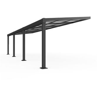 Vente-Unique Pergola adoss&eacute;e en aluminium avec toit coulissant - 27 m&sup2; - anthracite - IZEDA