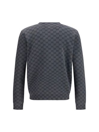 Gucci Mens Silk And Wool Gg Print Cardigan New Grey-Rock Ovis Aries Grey/rock Aries; Sweater