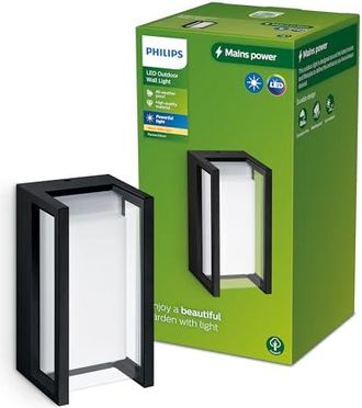 Philips Outdoor Pyrona Wandleuchte 12W, 2700 Kelvin warmweißes Licht, IP44 wetterfest, schwarz