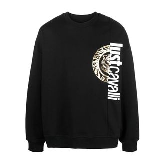 Just Cavalli Schwarzer Runder Logo-Sweatshirt Baumwoll-Hoodie - - Sweatshirts & Hoodies - Herren - Schwarzk - S