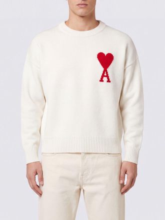 Ami Pull &agrave; col rond en laine avec logo contrastant